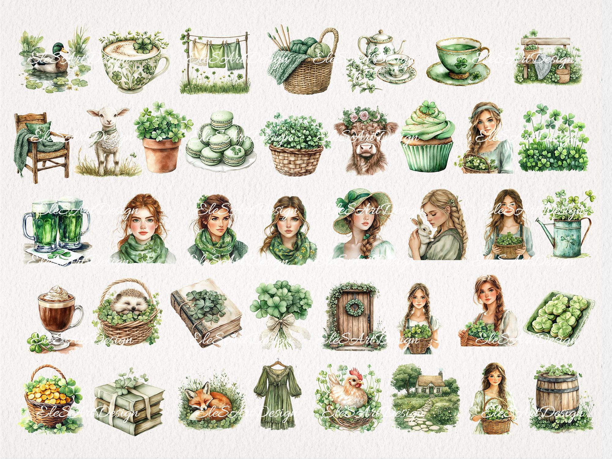Country Girly St Patrick Day Irish Farm Watercolor Illustration Clipart ...