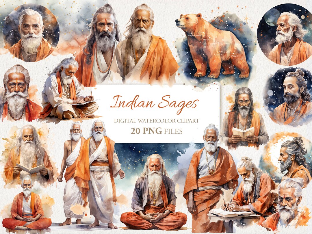 Indian Sages Watercolor Clipart PNG Bundle. Rishi, Hindu AI ...