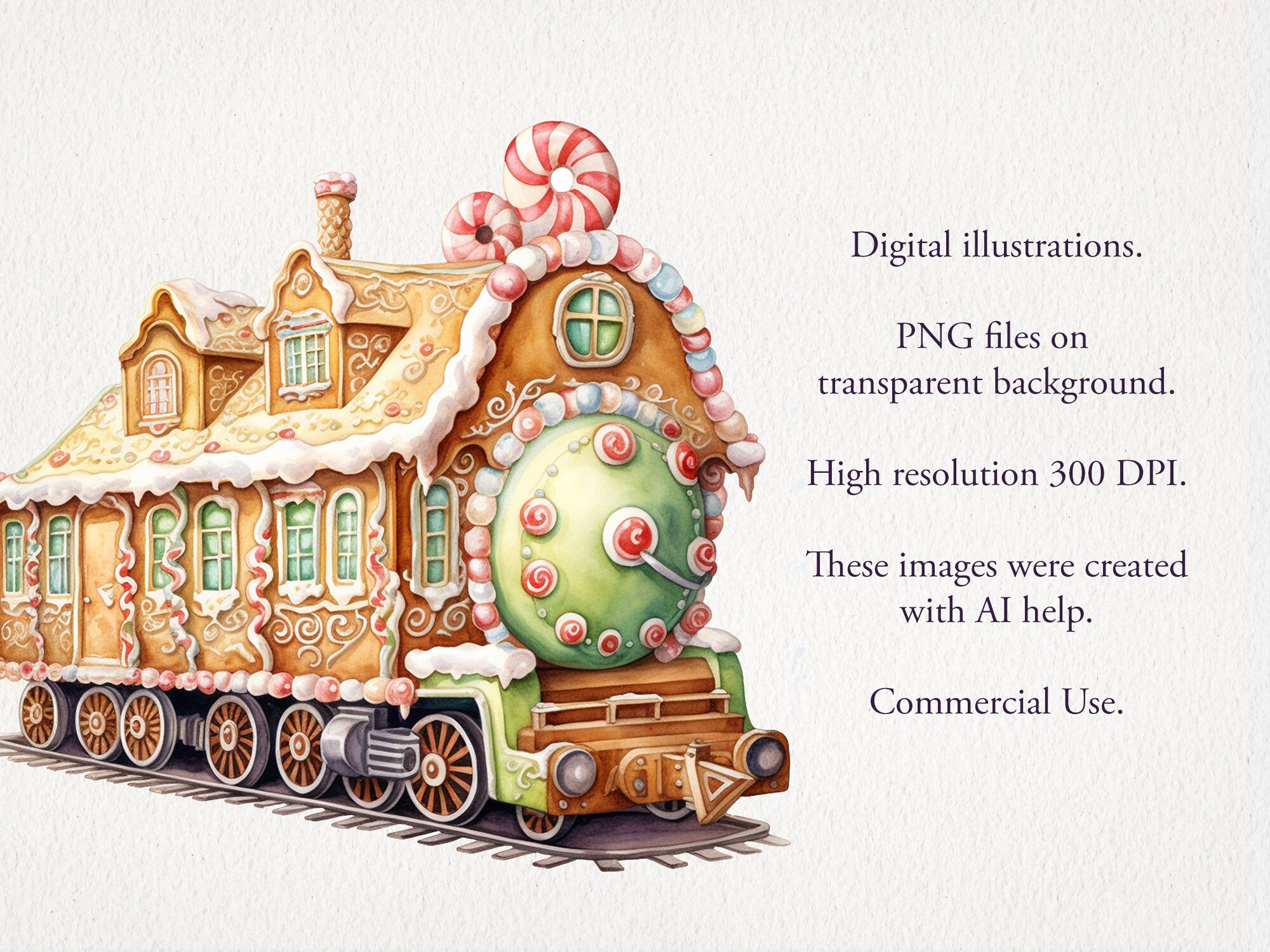 Gingerbread Train Polar Express Christmas Winter Watercolor Clipart PNG ...