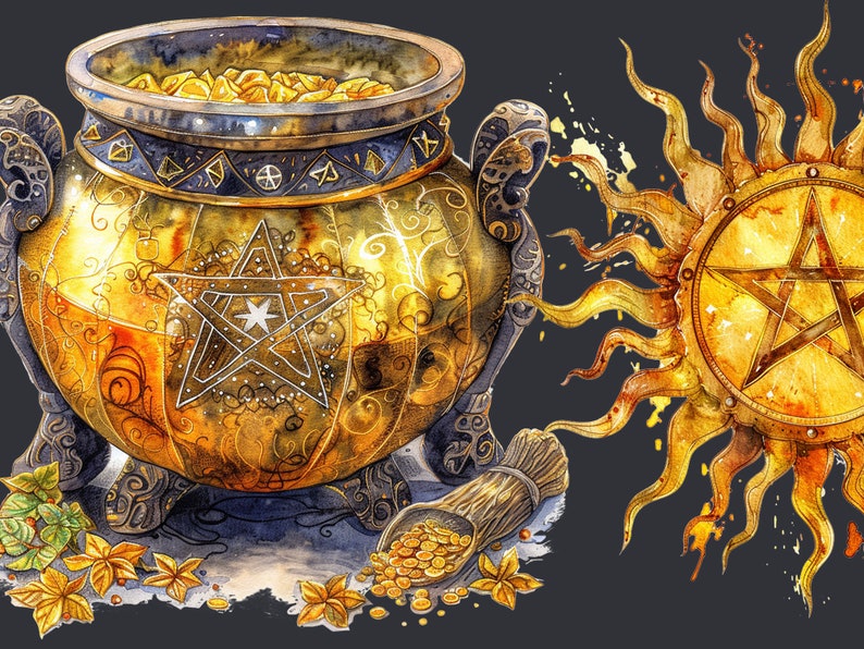 Solar Witch Sun Witchcraft Watercolor Wiccan Clipart PNG Bundle. AI ...