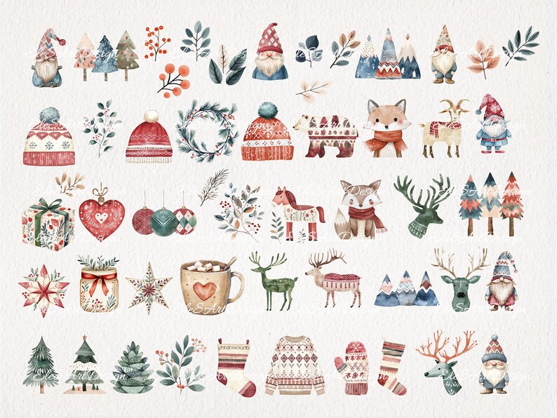 Scandinavian Christmas Winter Watercolor Clipart Bundle. Scandi, Nordic ...