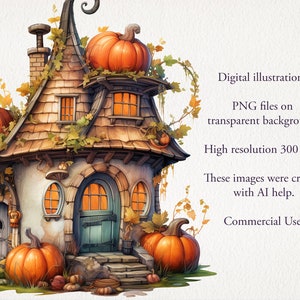 Halloween Magic Fairy Houses Watercolor Clipart PNG Bundle. Pumpkin ...