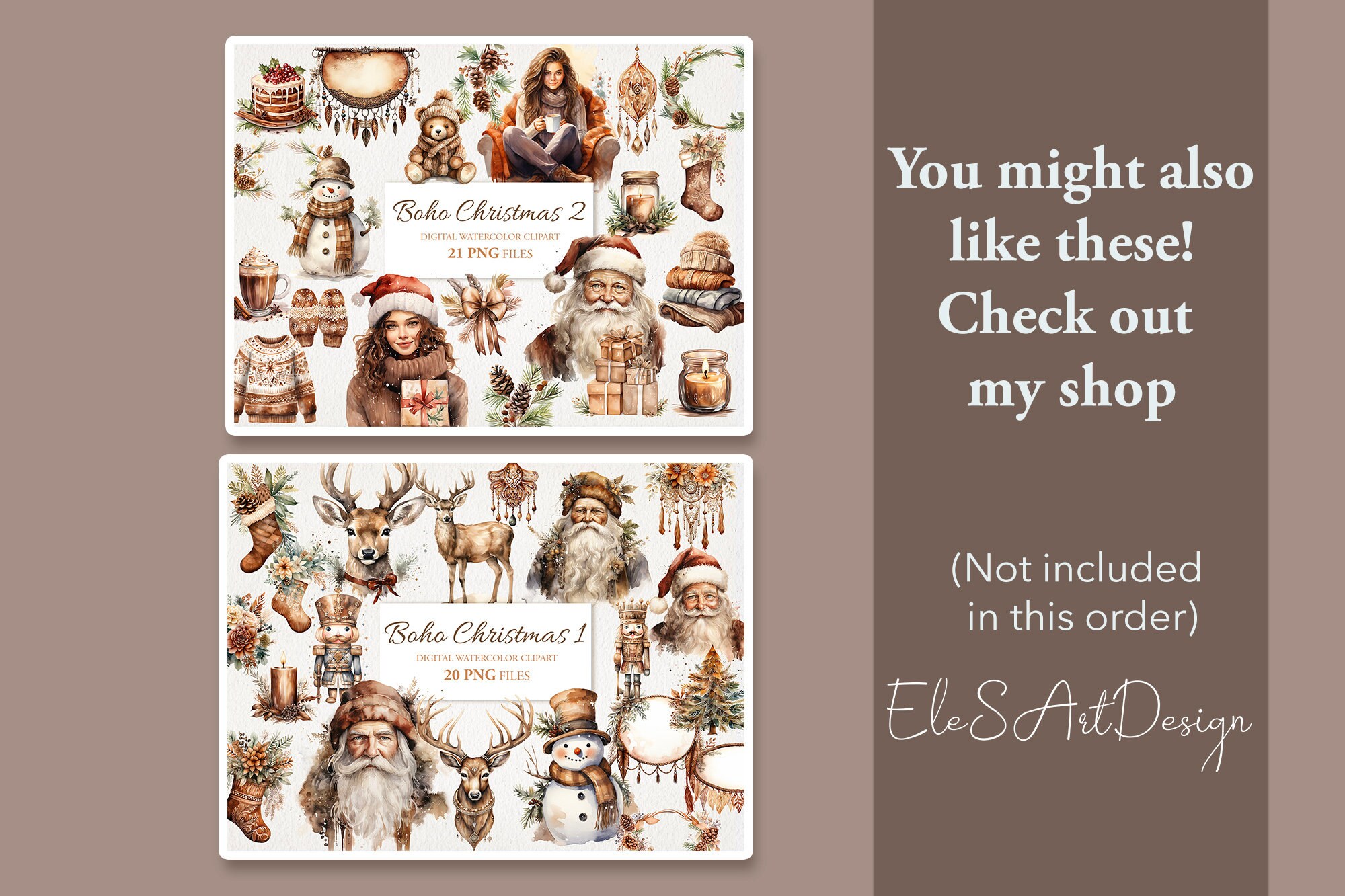 White Christmas Winter Watercolor Clipart PNG Bundle AI Illustration ...