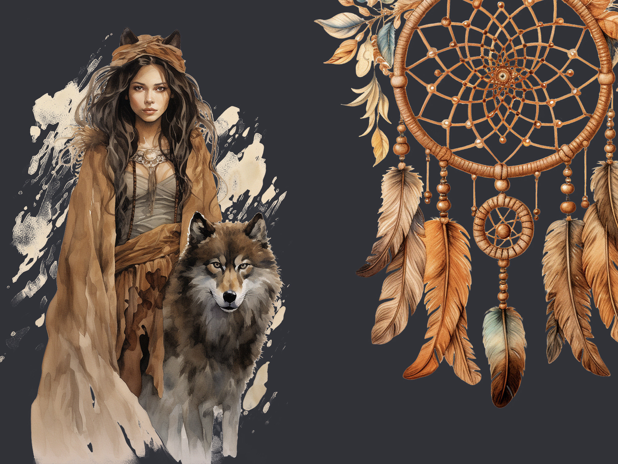 Shamanic Witch Shaman Witchcraft Watercolor Clipart PNG Bundle. AI ...