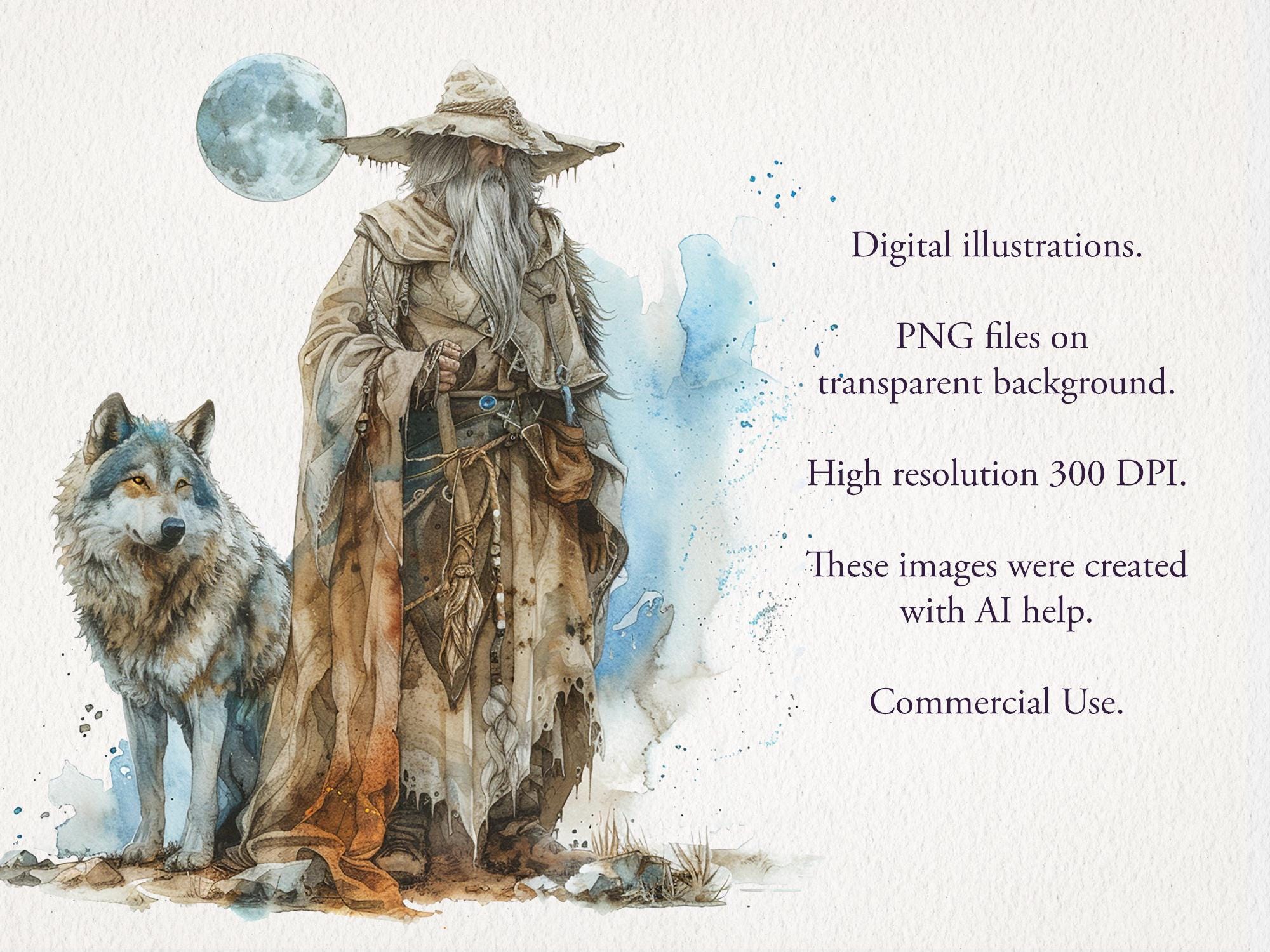 Spirit Medium Wizard Magic Watercolor Clipart PNG Bundle. AI ...