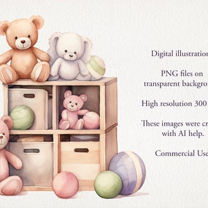 Nursery Toys Newborn Room Watercolor Clipart PNG Bundle. Baby Children ...