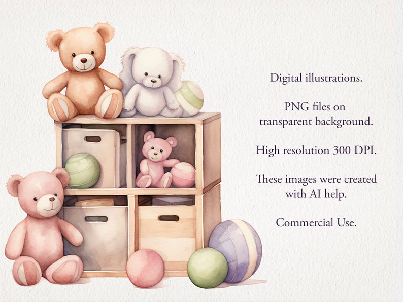 Nursery Toys Newborn Room Watercolor Clipart PNG Bundle. Baby Children ...