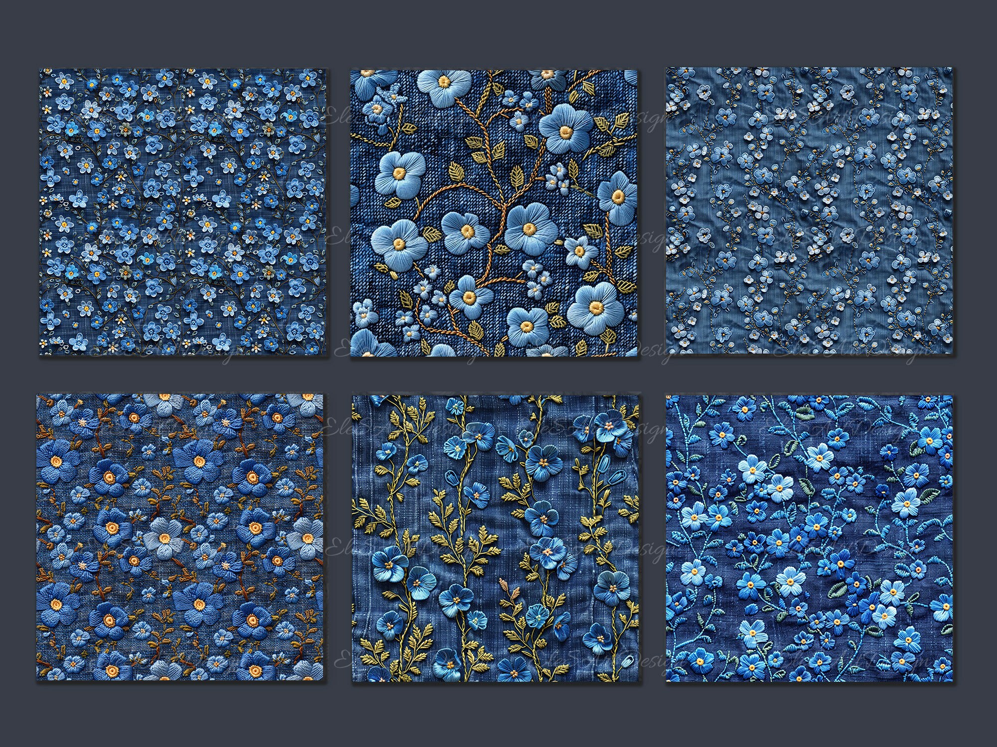Forget Me Not Jeans Denim Floral Flowers Seamless Pattern Paper Pages ...