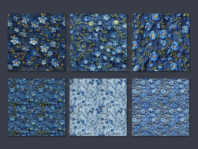 Forget Me Not Jeans Denim Floral Flowers Seamless Pattern Paper Pages ...