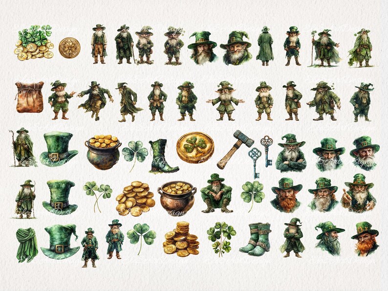 Leprechaun Watercolor Clipart Irish Gnome St Patrick Fantasy. Digital ...