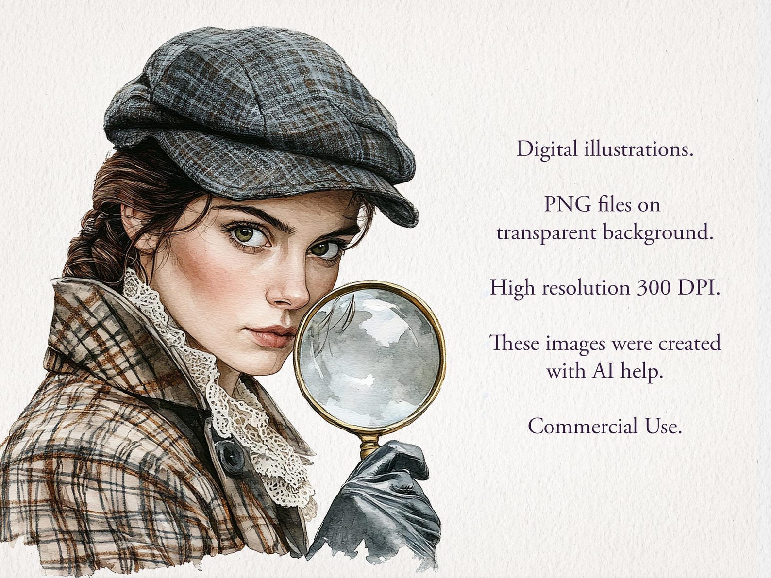 Detective Watercolor Clipart Bundle. AI Illustration. Commercial Use ...
