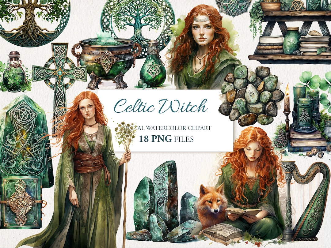 Celtic Ireland Witch Witchcraft Watercolor Clipart PNG Bundle AI ...