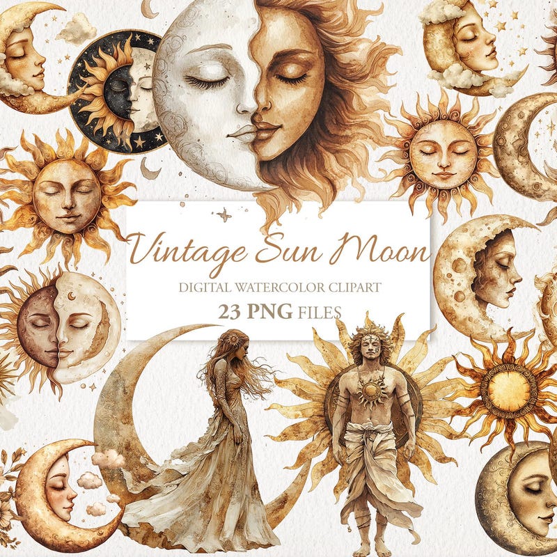 Moon and Sun Clip Art - Etsy
