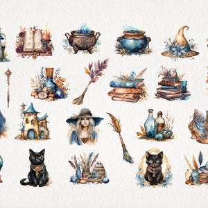 Wicca Witch Boho Style Witchcraft Watercolor Clipart PNG Bundle AI ...