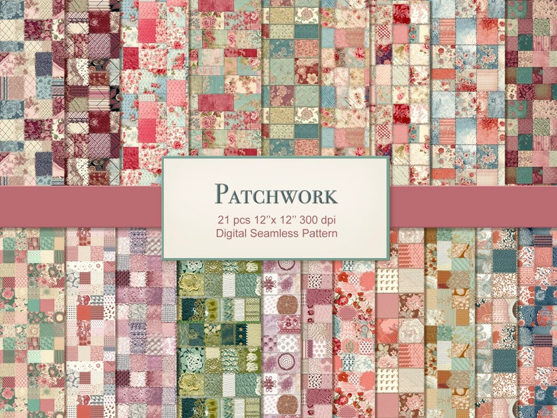Patchwork Seamless Pattern Paper Pages. Commercial Use. Crafting ...
