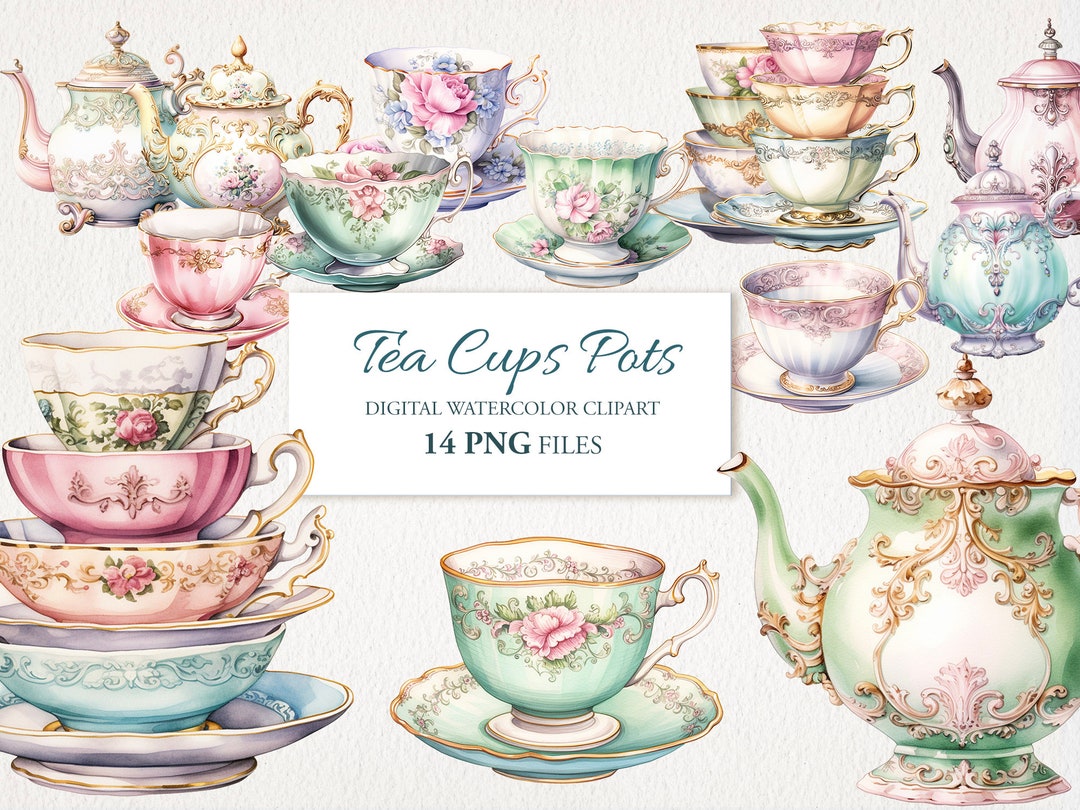 Tea Cup Pot. Vintage Teacup Teapot. Teatime. Watercolor Clipart PNG ...