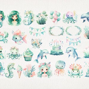 Cute Mermaid Watercolor Clipart PNG Bundle. Children Nursery Art. AI ...