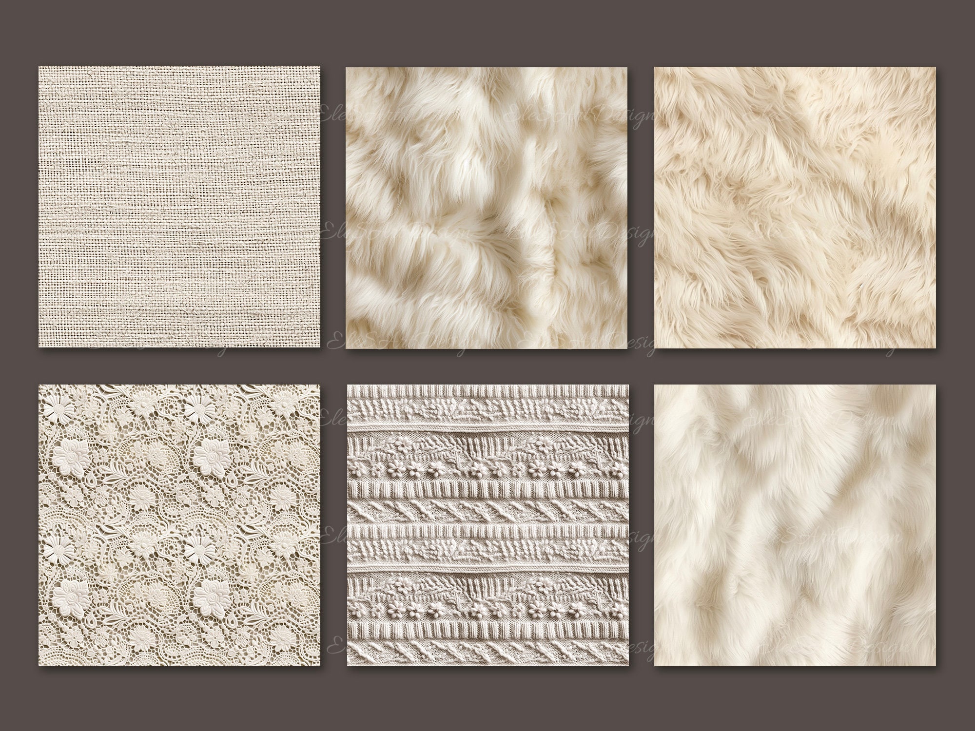 White Beige Texture Digital Paper, Fur Lace Knit Patterns (digital ...