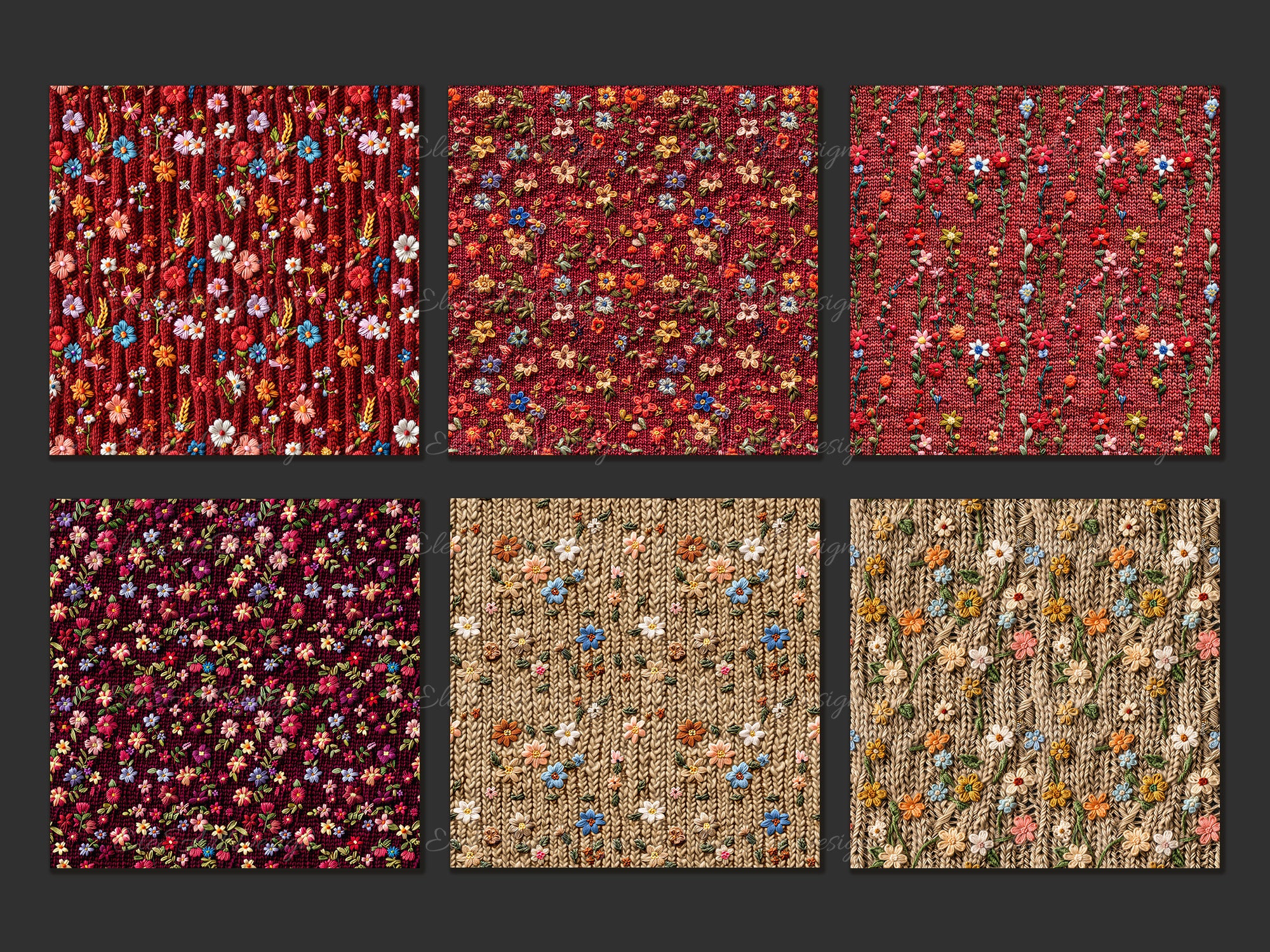 Dark Cottagecore Floral Knitted Seamless Pattern. Digital Craft Paper ...