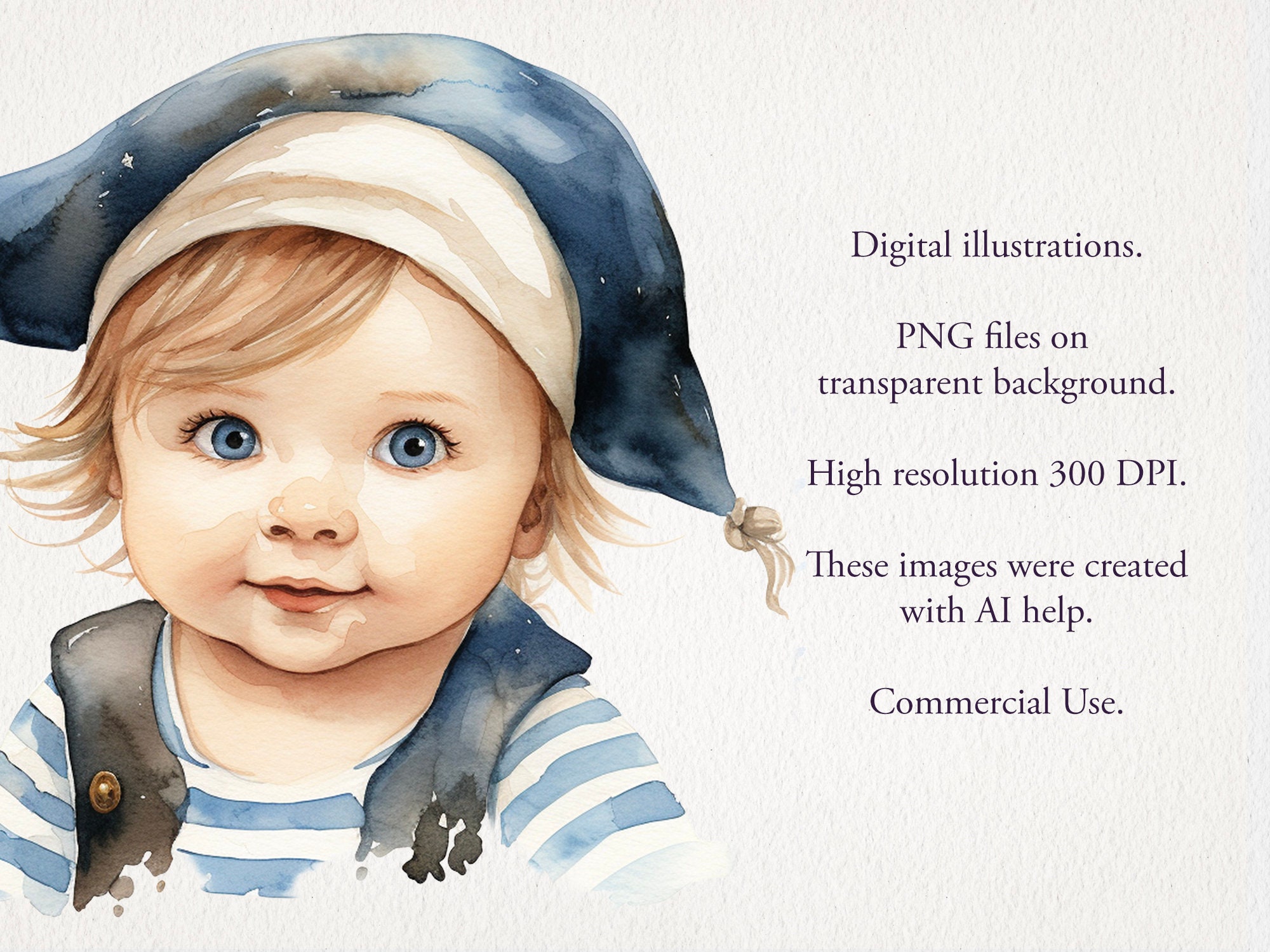 Little Pirate Newborn Baby Watercolor Clipart PNG Bundle. Children ...