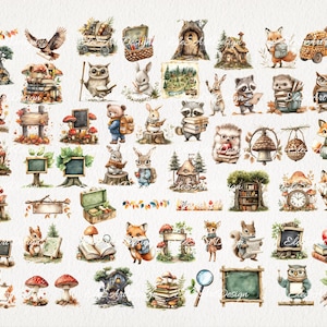 Woodland Forest School Watercolor Clipart. Cute Animals. Fox, Bear ...