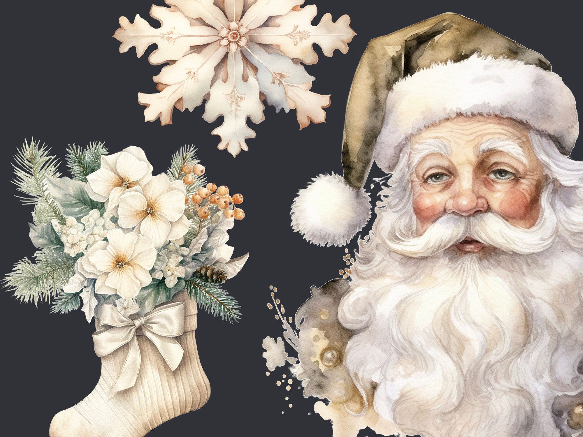 White Christmas Winter Watercolor Clipart PNG Bundle AI Illustration ...