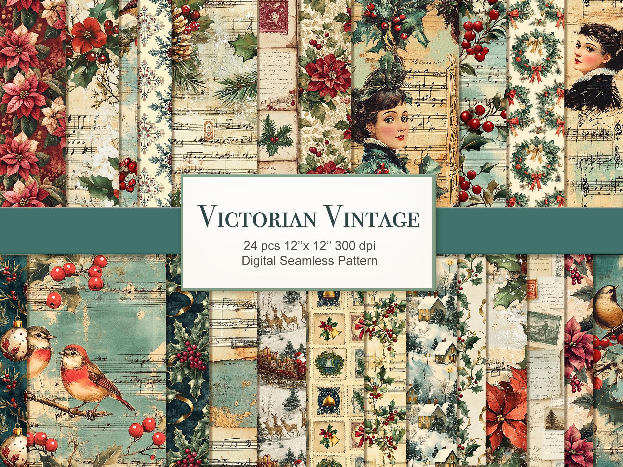 Victorian Vintage Christmas Seamless Pattern. Texture Digital Craft ...