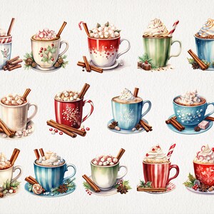 Hot Chocolate Christmas Winter Watercolor Clipart PNG Bundle. AI ...