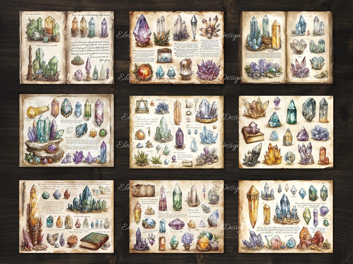 Crystals Gemstone Stones Vintage Charts Junk Journal. Magic Witchcraft ...