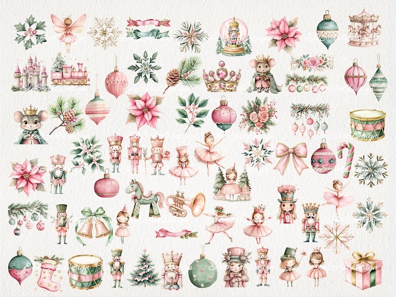 Pink Nutcracker Ballerina Christmas Winter Watercolor Clipart Bundle ...