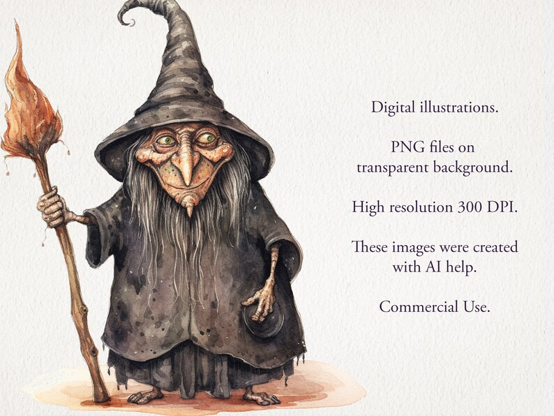 Creepy Halloween Witch Watercolor Clipart. Spooky Witchy PNG - Etsy