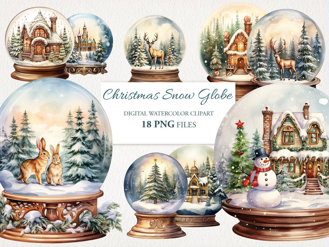 Christmas Snow Globe Watercolor Clipart PNG Bundle. AI Illustration ...