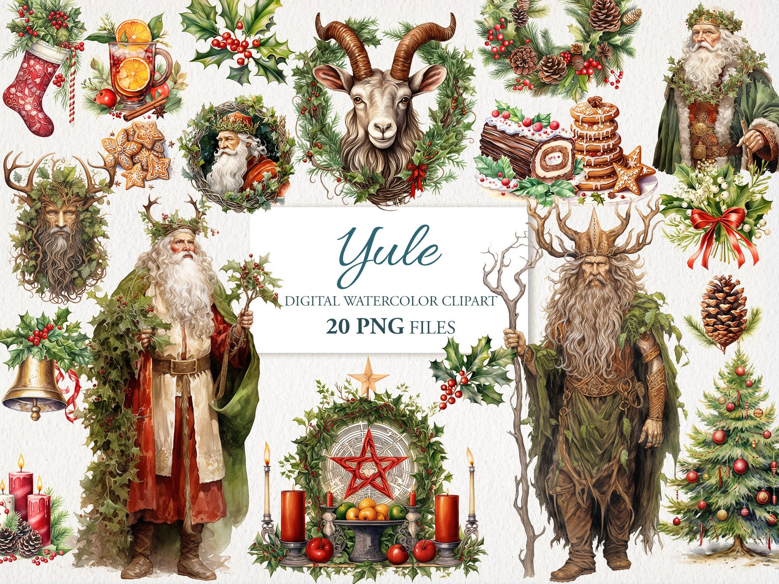 Yule Set1 Wicca Wiccan Celtic Neopagan Watercolor Clipart PNG Bundle ...