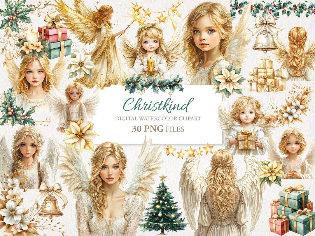 Christkind Watercolor Clipart PNG Bundle. Christmas Angel. Instant ...
