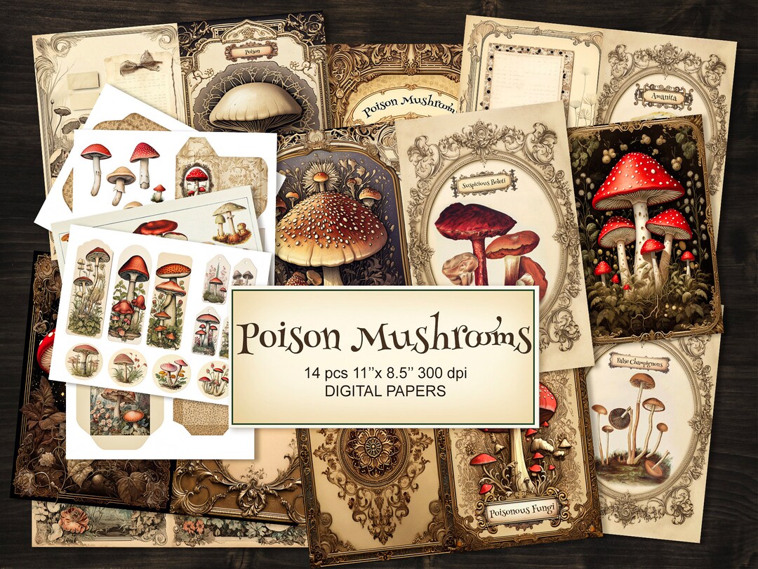 Poison Mushrooms Junk Journal Kit. Printable Pages Ephemera, Bookmarks ...