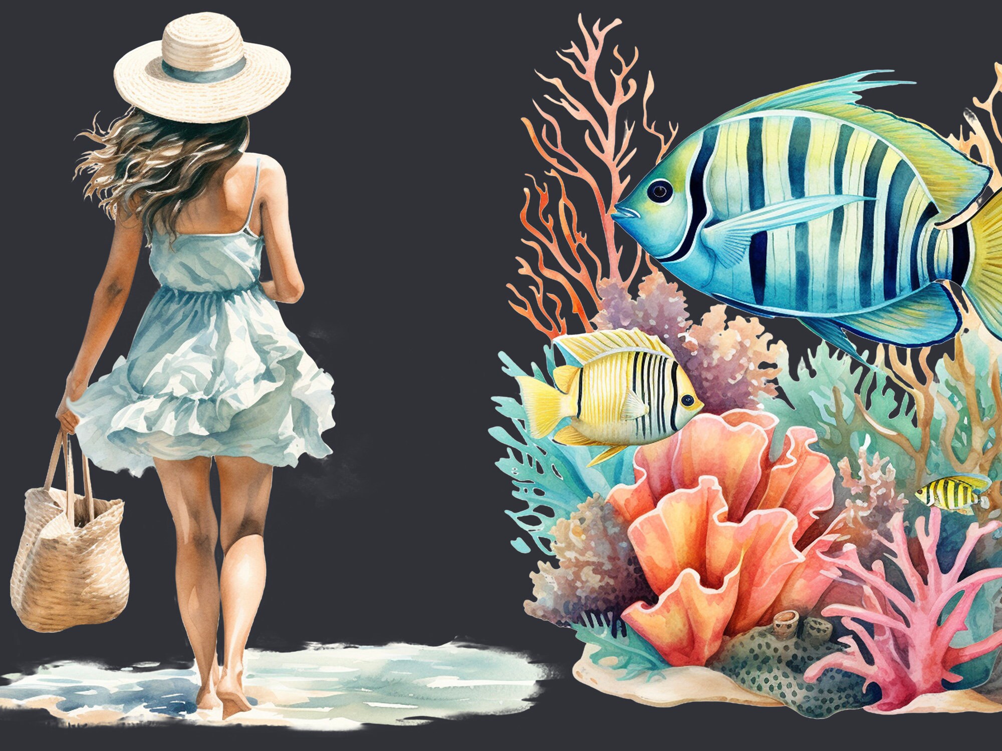 Tropical Ocean Sea Vacation nautical Watercolor Clipart PNG Bundle. AI ...