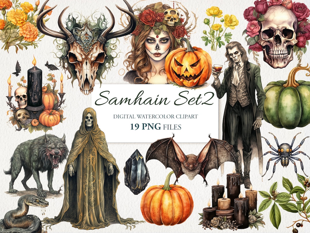 Samhain Wicca Wiccan Celtic Neopagan Watercolor Clipart PNG Bundle ...