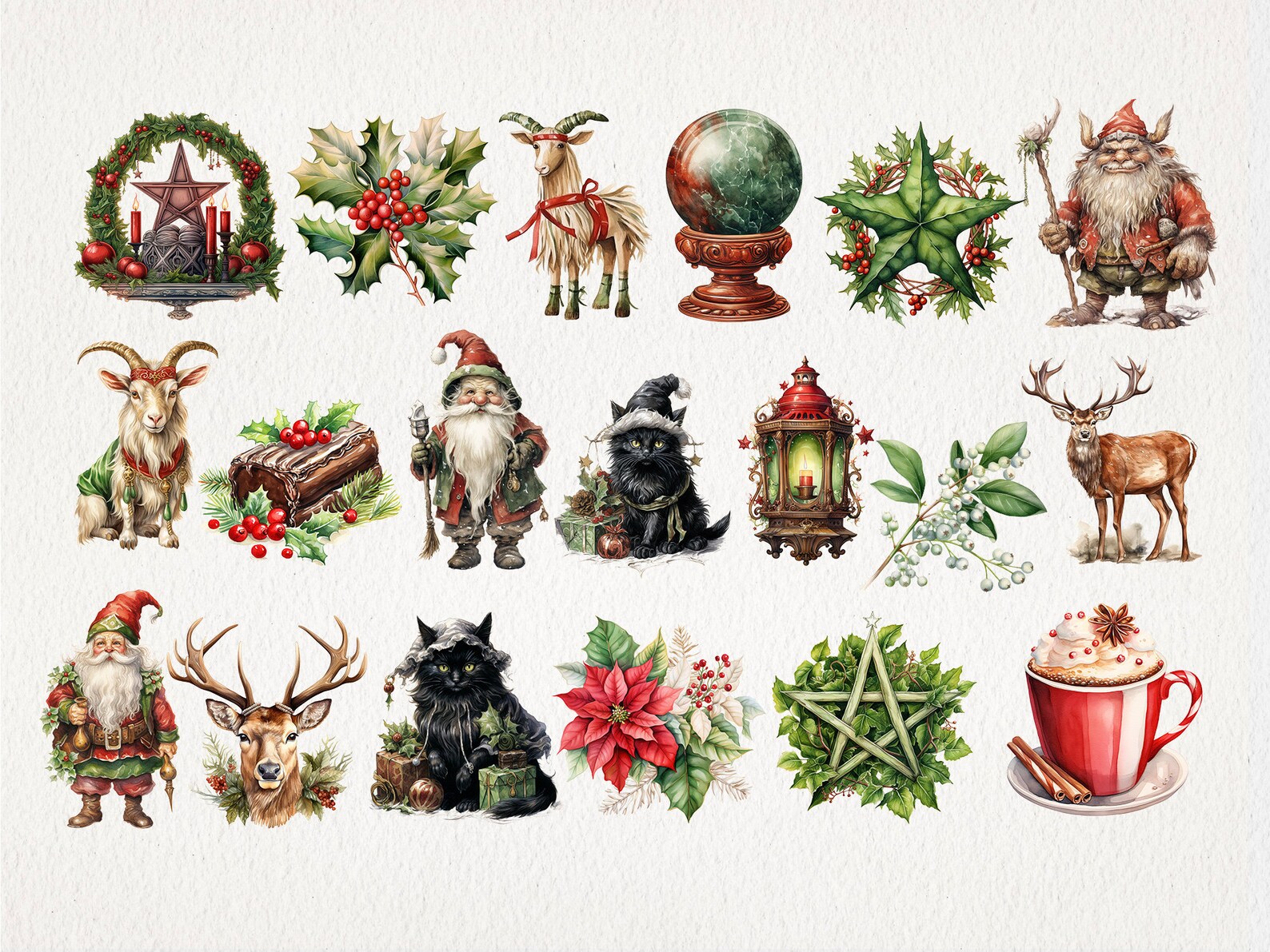 Yule Set2 Wicca Wiccan Celtic Neopagan Watercolor Clipart PNG Bundle ...