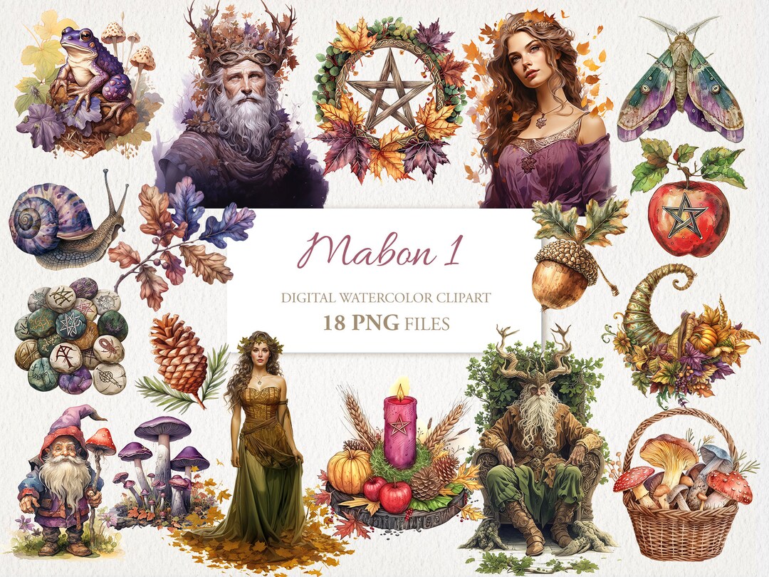 Mabon Wicca Wiccan Celtic Neopagan Watercolor Clipart. PNG Bundle. AI ...