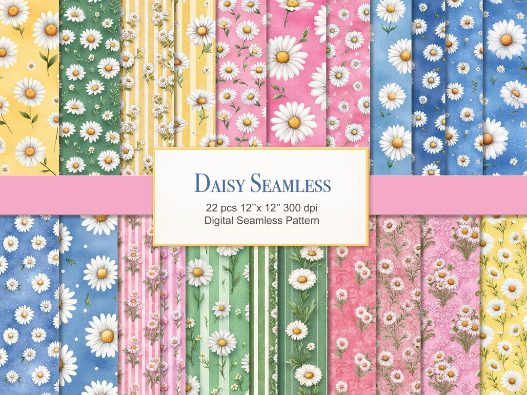 Daisy Flowers Watercolor Floral Seamless Pattern. Digital Craft Paper ...
