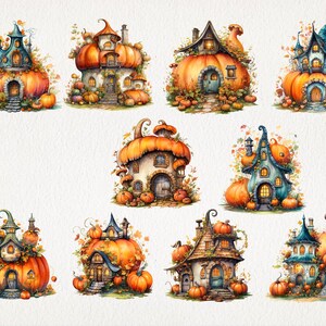 Halloween Magic Fairy Houses Watercolor Clipart PNG Bundle. Pumpkin ...