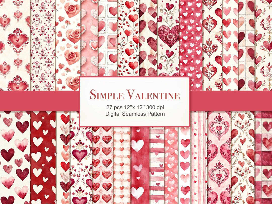 Valentine Hearts Seamless Pattern. Digital Craft Paper Bundle ...
