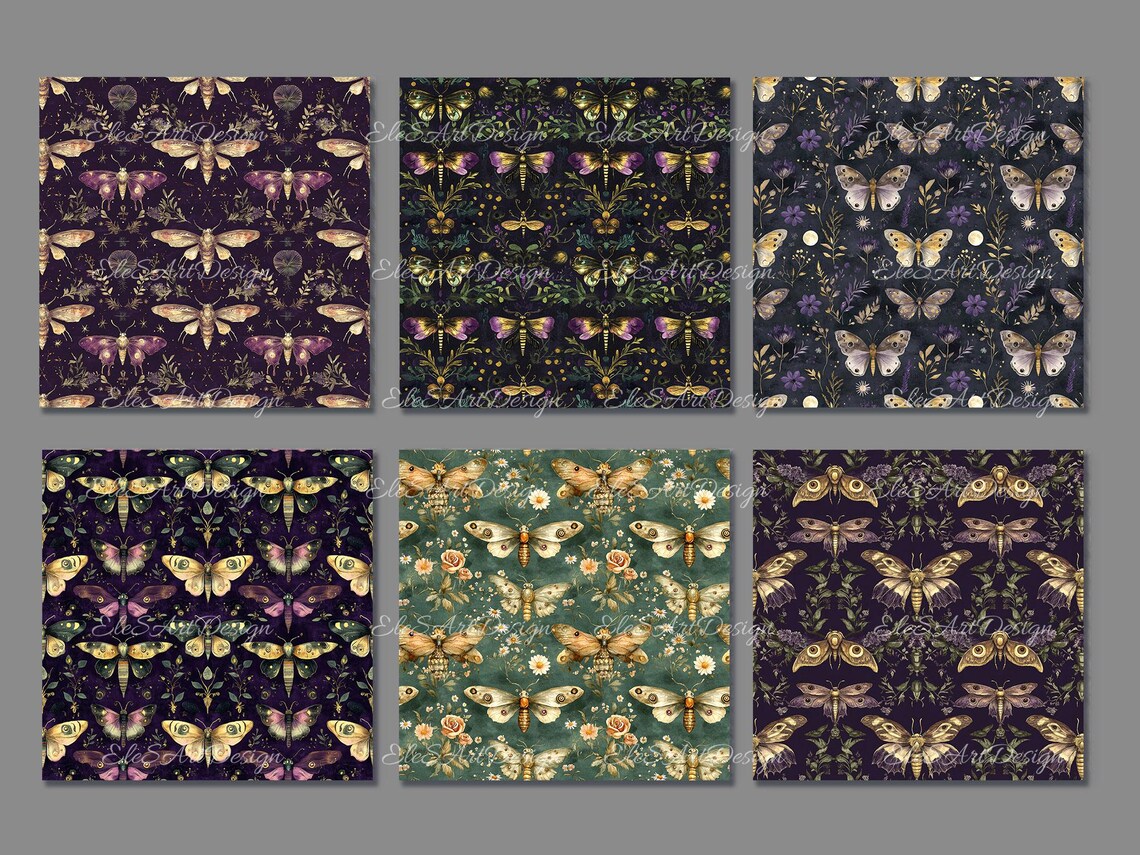 Moth Seamless Pattern. Witchy Digital Craft Paper Bundle. Commercial ...