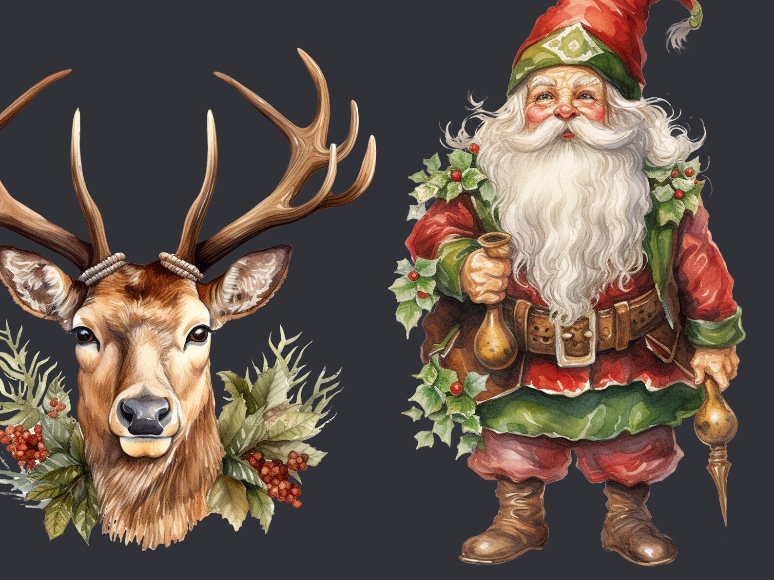 Yule Set2 Wicca Wiccan Celtic Neopagan Watercolor Clipart PNG Bundle ...