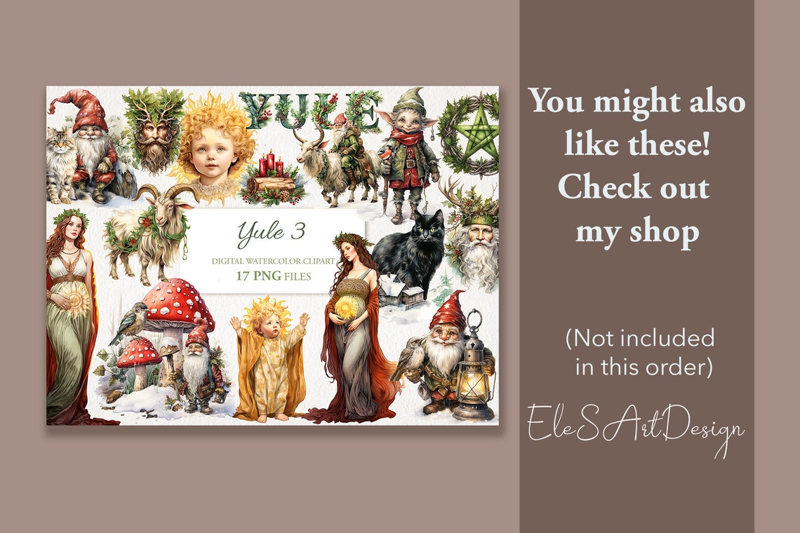 Yule Set1 Wicca Wiccan Celtic Neopagan Watercolor Clipart PNG Bundle ...