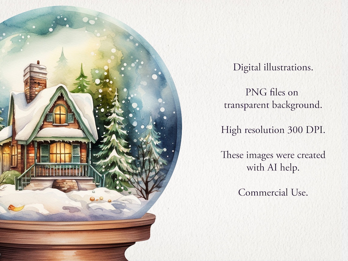 Christmas Snow Globe Watercolor Clipart PNG Bundle. AI Illustration ...