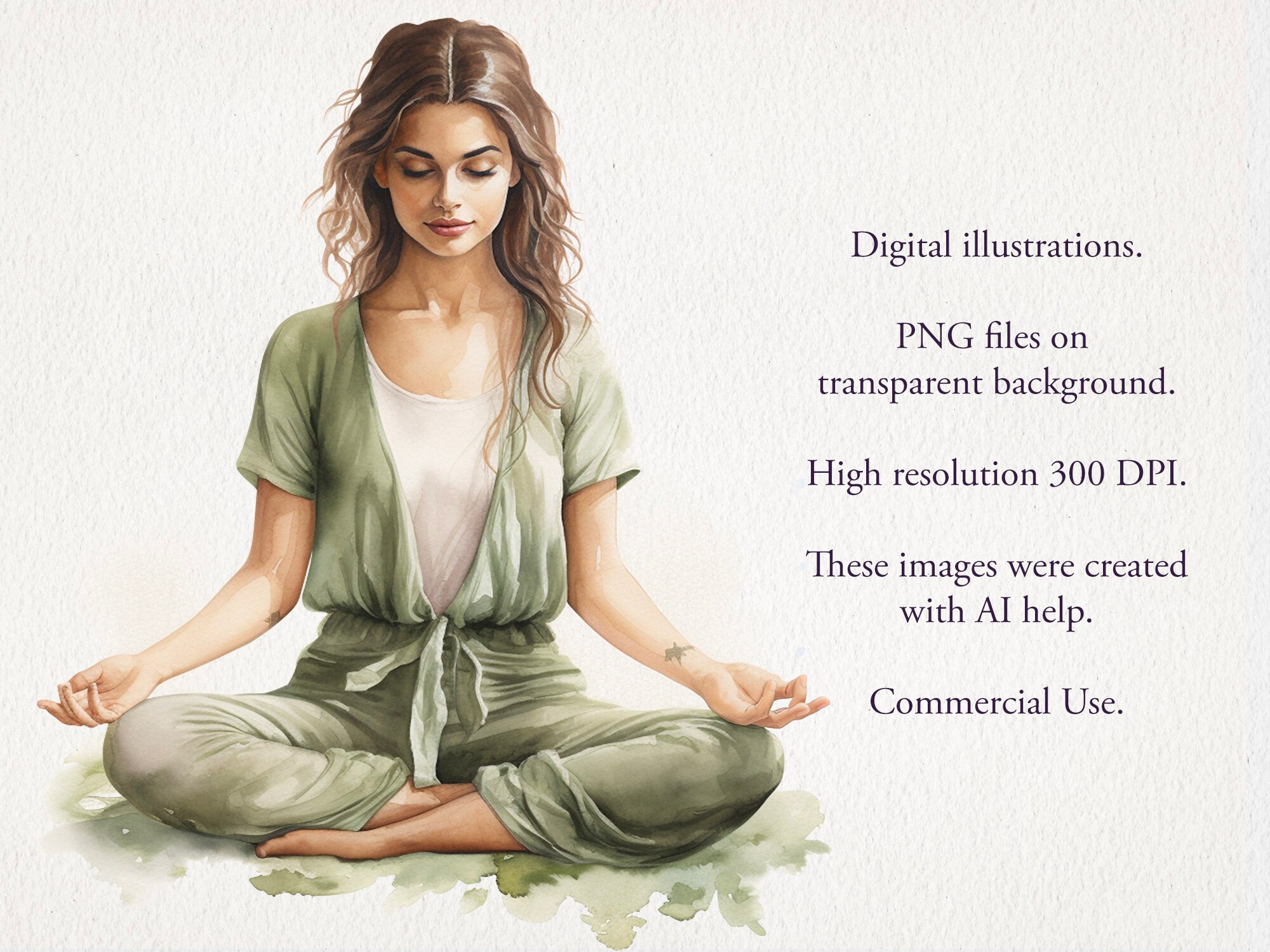 Green Relax Watercolor Clipart PNG Bundle. Yoga,meditation. AI ...