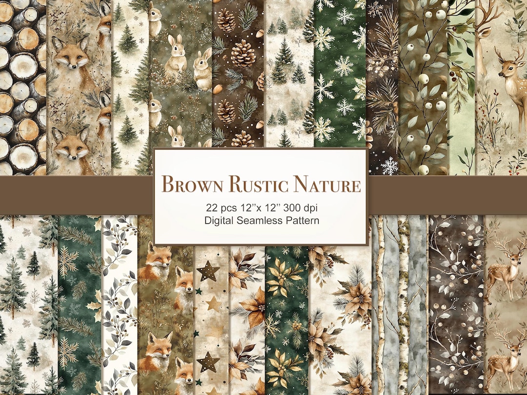 Rustic Brown Cottagecore Nature Christmas Seamless Pattern. Digital ...