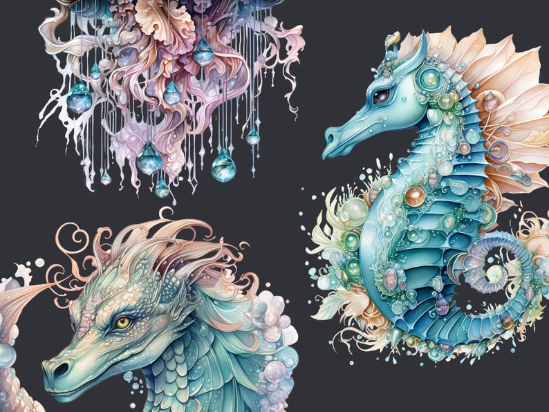 Merwitch Watercolor Clipart PNG Bundle. Mermaid Ocean Witch AI ...