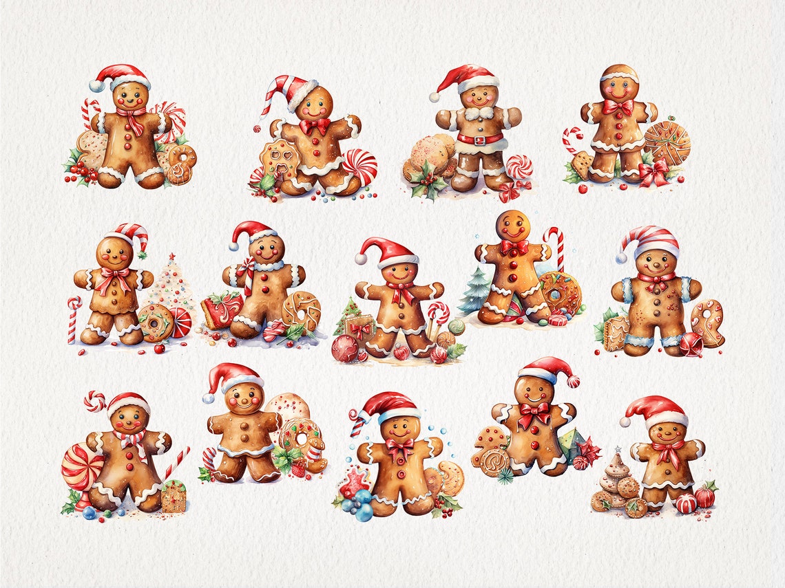 Gingerbread Man Christmas Winter Watercolor Clipart PNG - Etsy